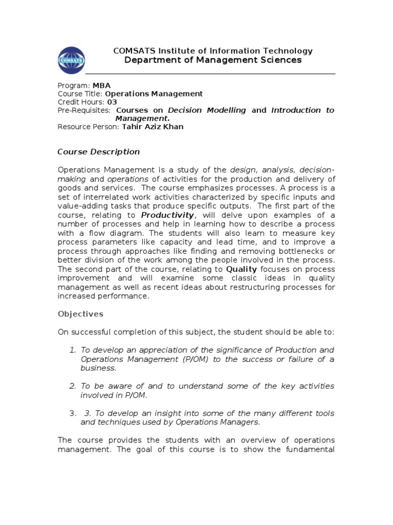OM Course Outline | PDF | Operations Management | Plagiarism