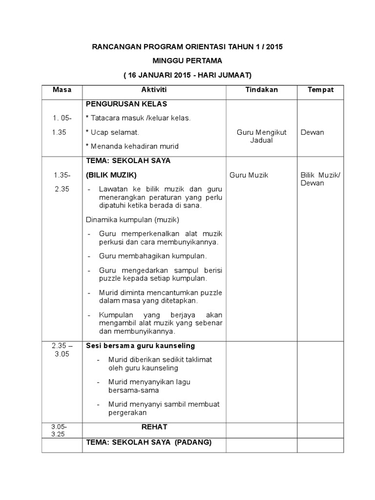 RPH Transisi Tahun 1 Jumaat Minggu 1 | PDF