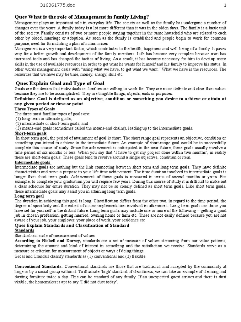 Management in Family Living and Goals | PDF | Goal | Value (Ethics)