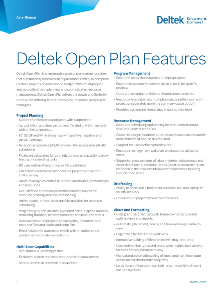 Deltek Open Plan Features: Program Management | Download Free PDF ...