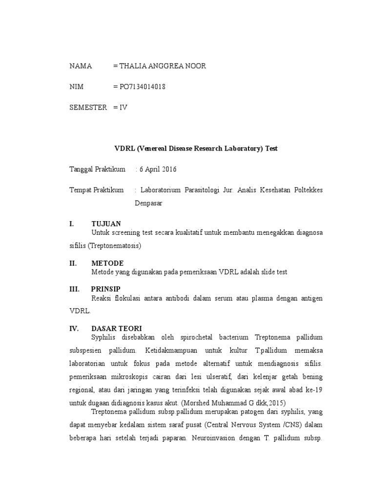 VDRL Test | PDF