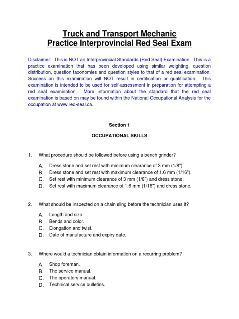 Truck and Transport Mechanic-Practice Interprovincial Red Seal Exam ...