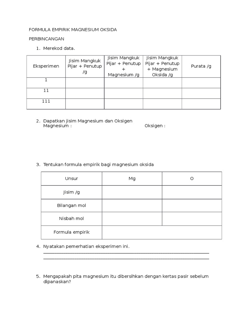 Formula Empirik Magnesium Oksida | PDF