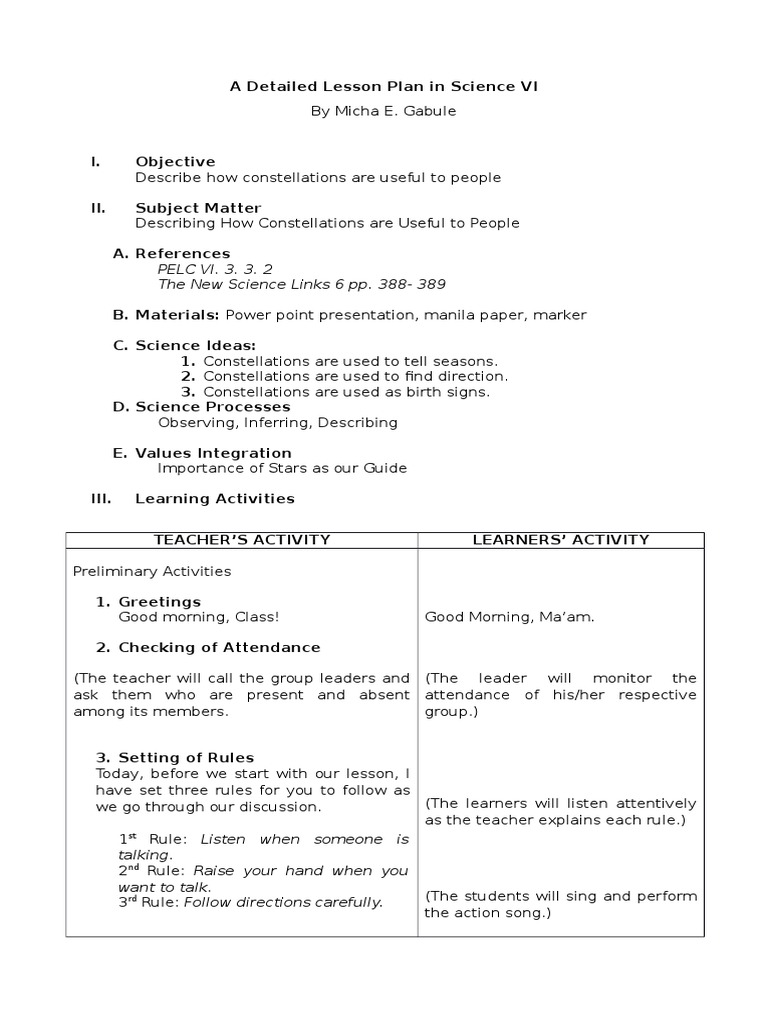 DLP in Science 6 Uses of Constellations | Constellation | Lesson Plan