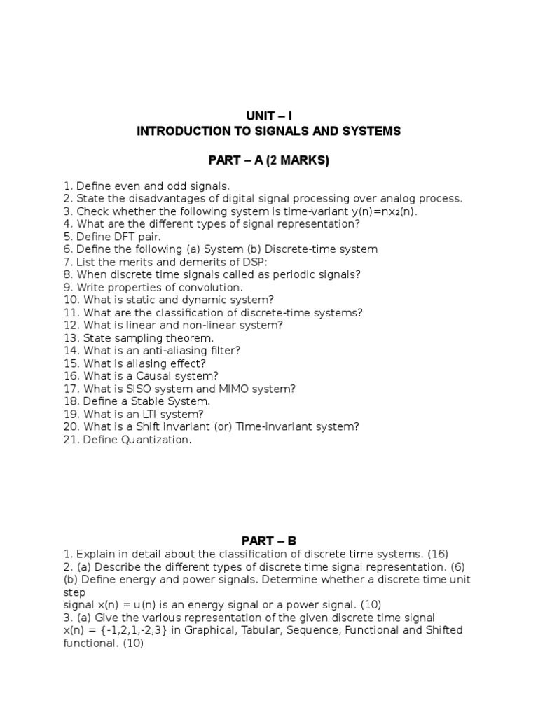 EEE-DSP QB-unit1-Unit5 (2m and 16m QSTN Only) | PDF | Digital Signal Processing | Discrete ...