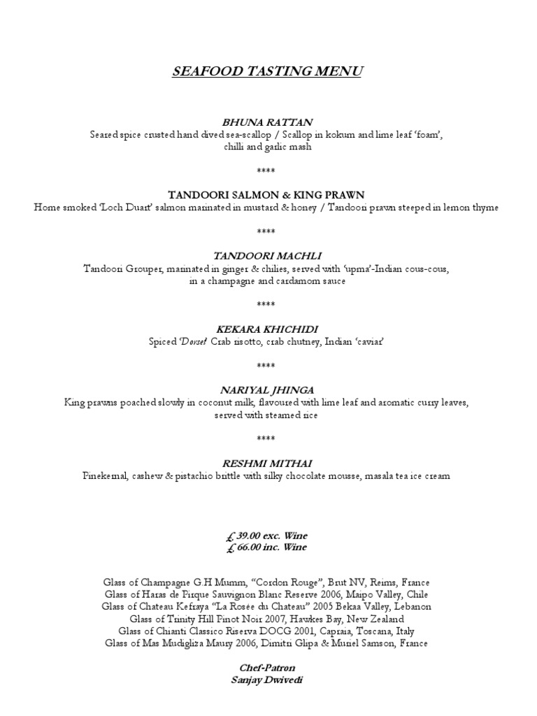 Seafood Tasting Menu by Sanjay Dwivedi | PDF