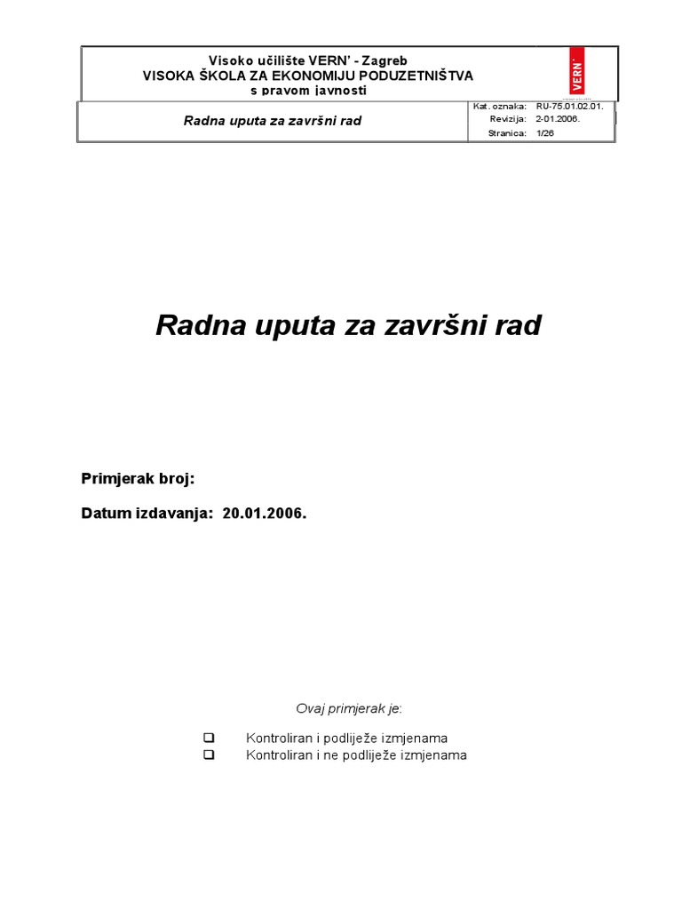 Uputa Za Zavrsni Rad | PDF