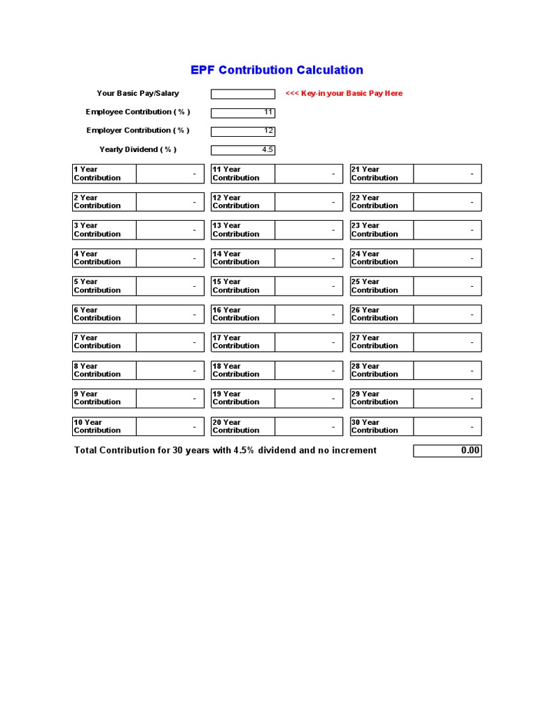 EPF Contribution Calculation: Key-In Your Basic Pay Here | PDF ...