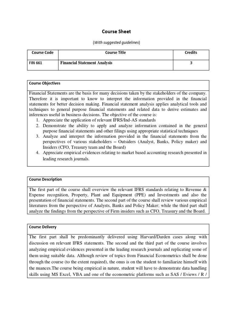Financial Statement Analysis Course Overview | PDF | International ...