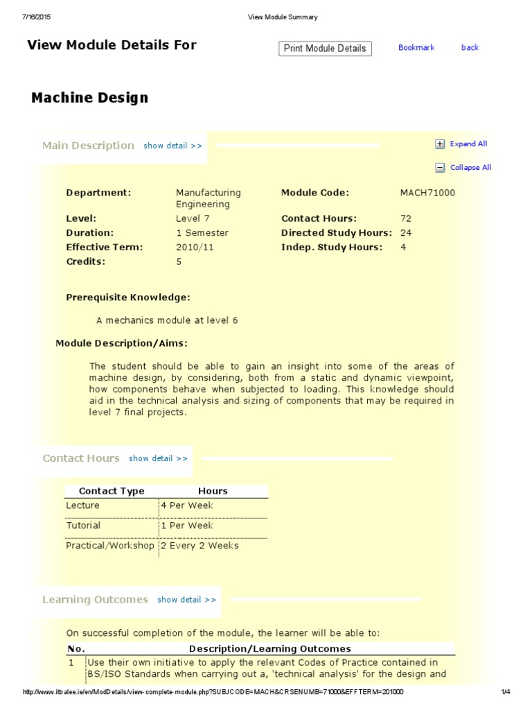 Machine Design: View Module Details For | PDF | Beam (Structure) | Bending