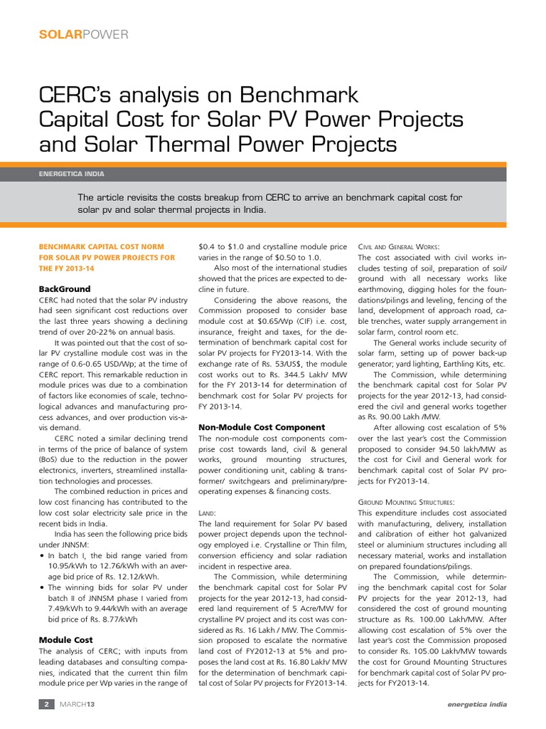 CERC's Analysis Solar PV Cost | PDF | Photovoltaics | Photovoltaic System