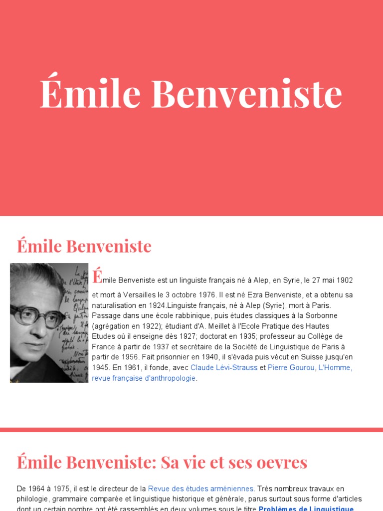 Emile Benveniste Presentation Son | PDF | Linguistique | Sémiotique