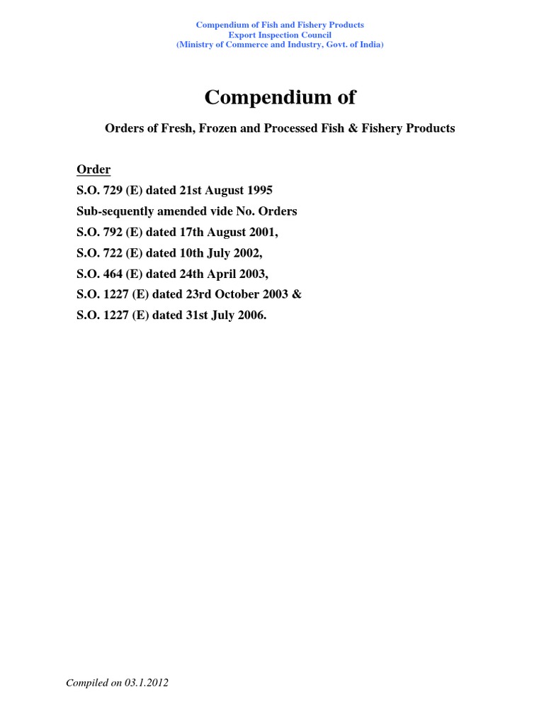 Compendium of Order Fish Fihsery Products | PDF | Shrimp | Meat