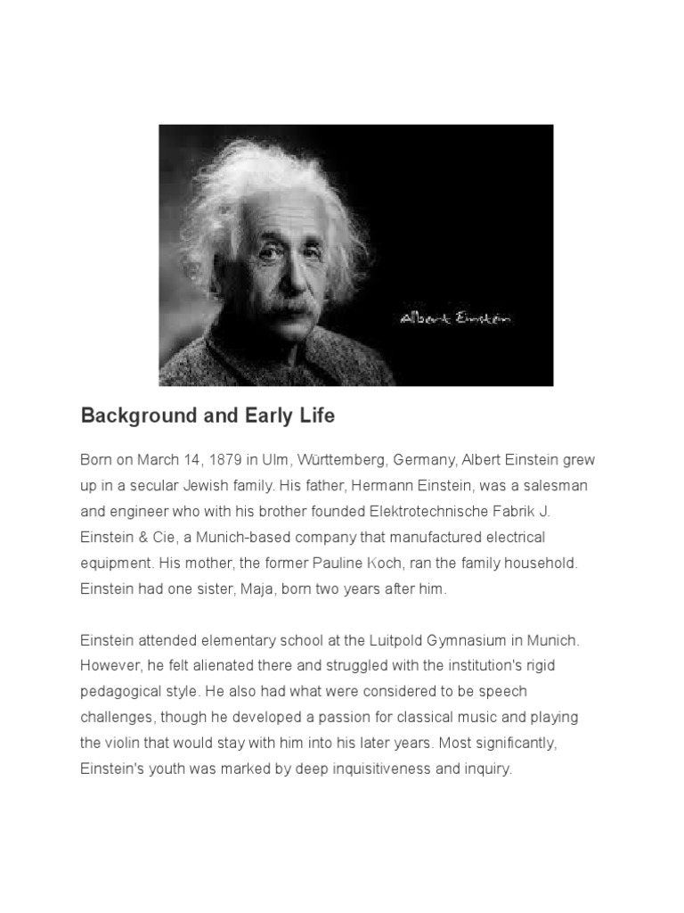 Albert Einstein Background and Early Life | PDF | Albert Einstein ...