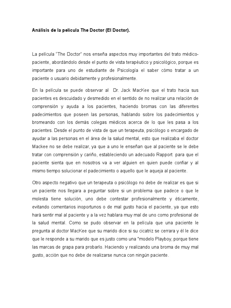 Análisis de La Película The Doctor | PDF | Salud mental | Sicología