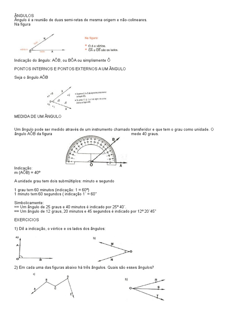 Conceitos fundamentais sobre ângulos: definições, classificações e ...