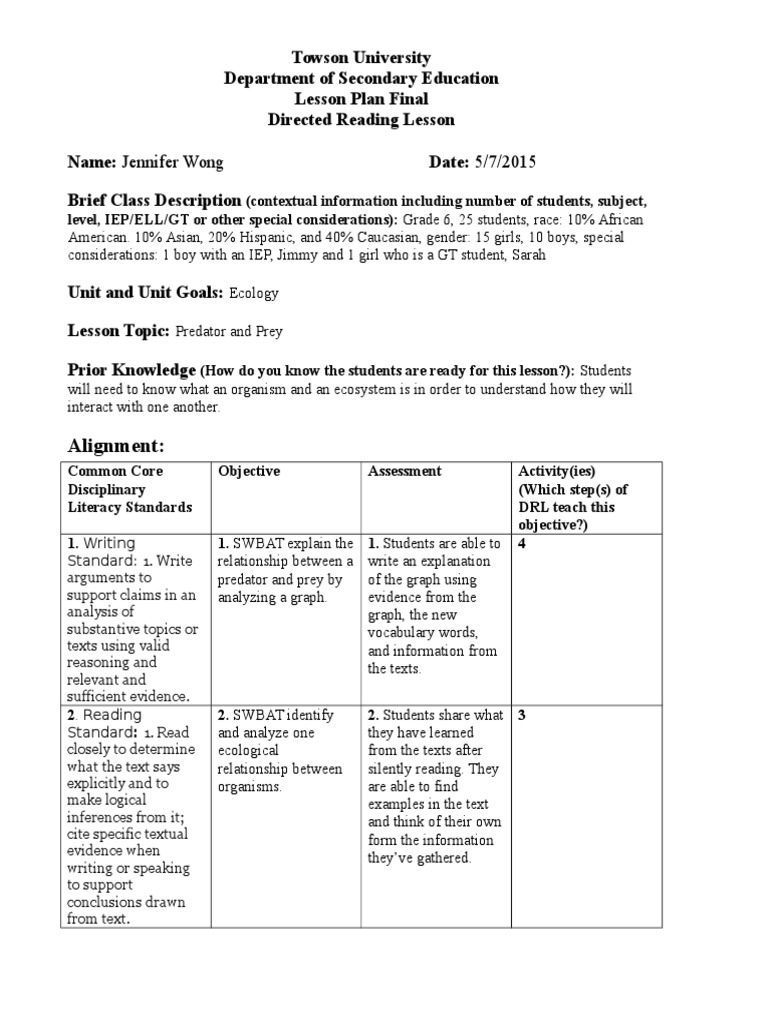 Directed Reading Lesson | PDF | Predation | Reading (Process)