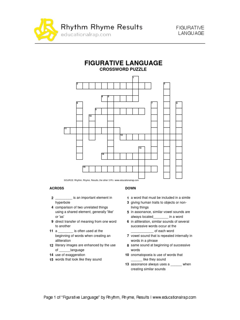 Figurative Language Crossword Puzzle | PDF | Rhyme | Crossword