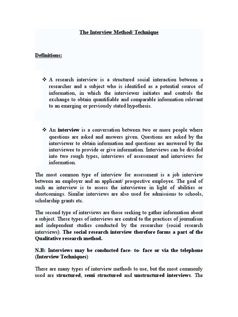 The Interview Method | PDF | Interview | Psychology