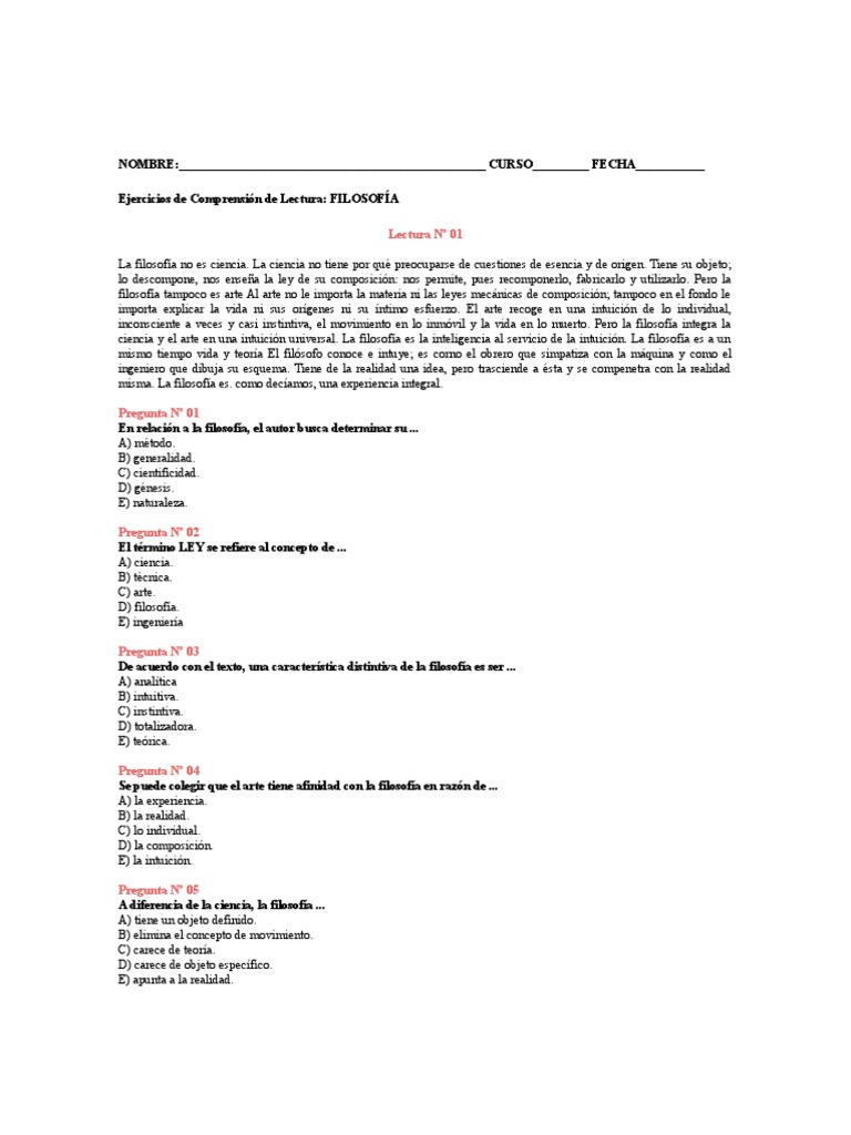 Ejercicios de Comprensión de Lectura | PDF | Renacimiento | Intuición