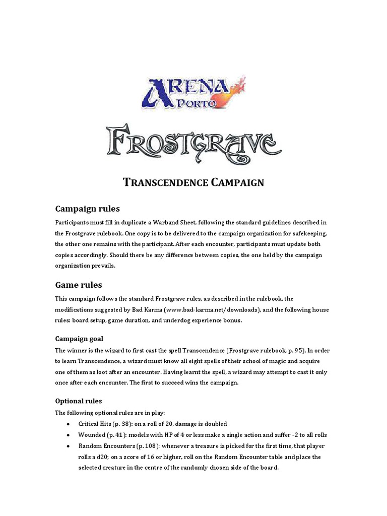 Transcendence Campaign Rules Guide | PDF | Tabletop Games | Video Games