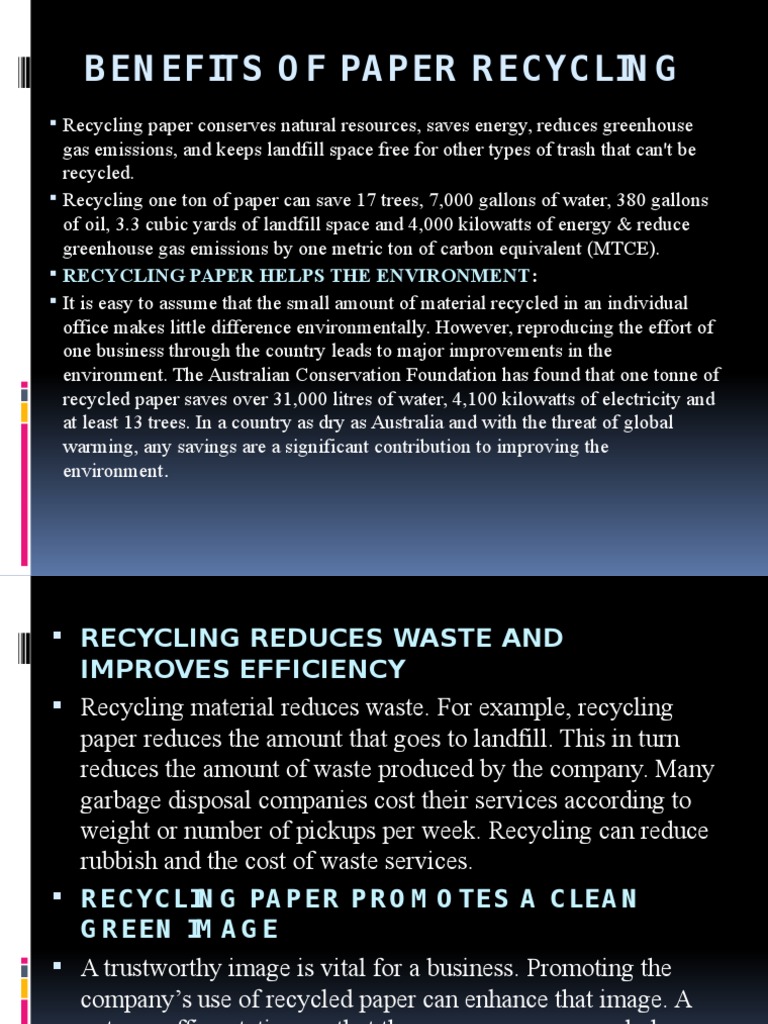 Benefits of Paper Recycling | PDF | Recycling | Landfill