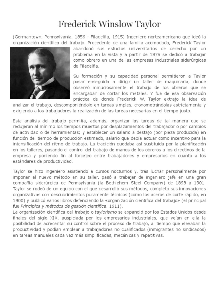 Frederick Winslow Taylor | PDF | Coche | Calidad (comercial)