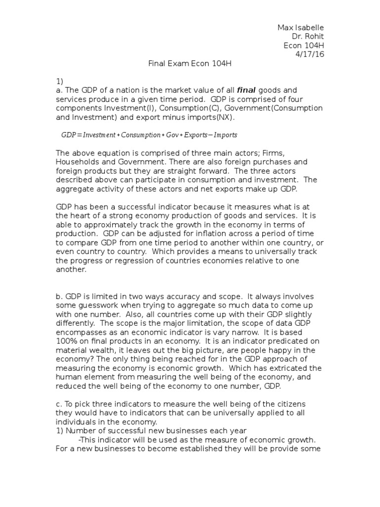Econ 104 Final Exam | PDF | Gross Domestic Product | Economic Growth