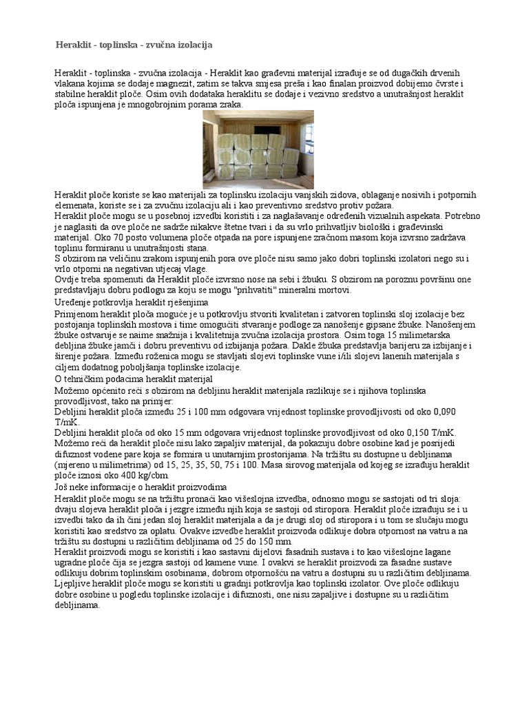 Heraklit - Toplinska I Zvucna Izolacija | PDF