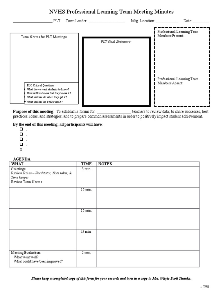 PLC Agenda and Minutes Template | PDF | Self-Improvement