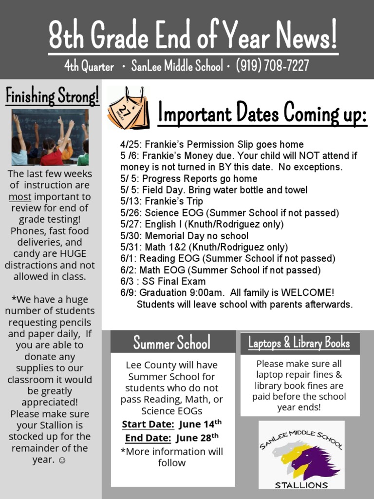 8th Grade Year-End Updates 2016 | PDF