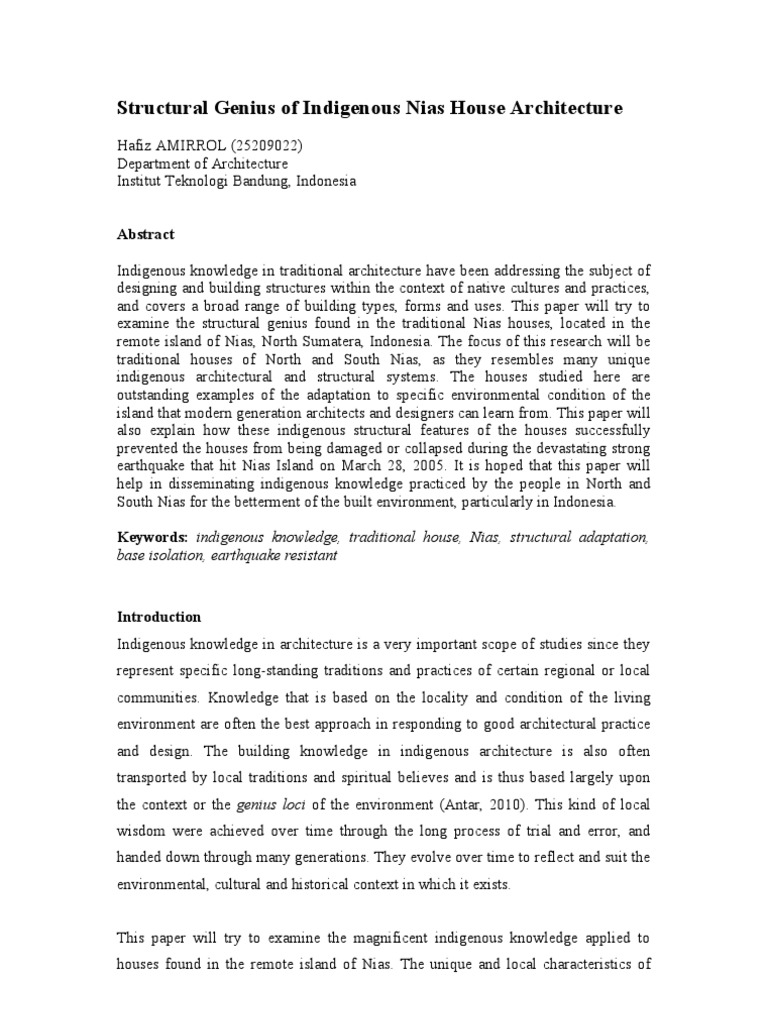 Structural Genius of Indigenous Nias House Architecture | PDF ...