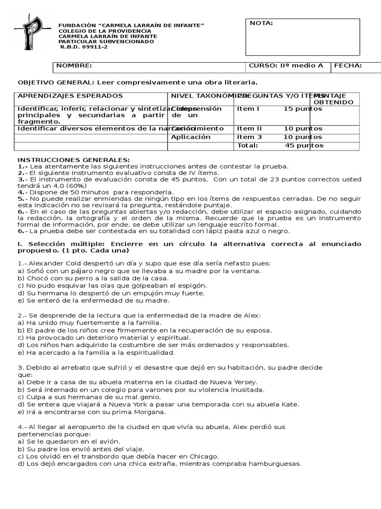 Prueba La Ciudad de Las Bestias | PDF