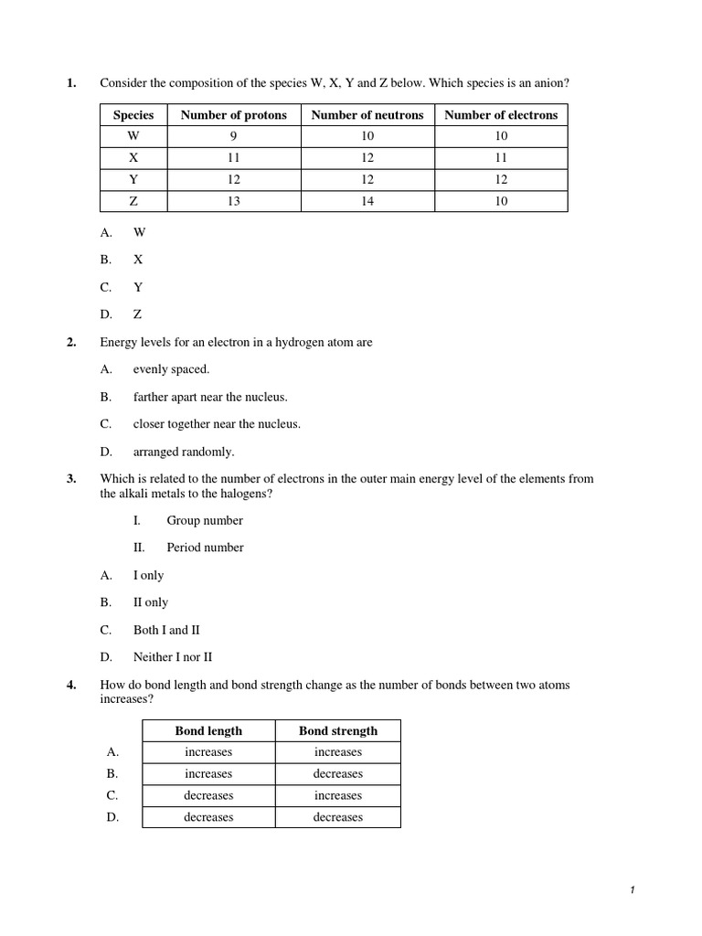 Atomic Structure Practice Questions | PDF | Isotope | Atoms