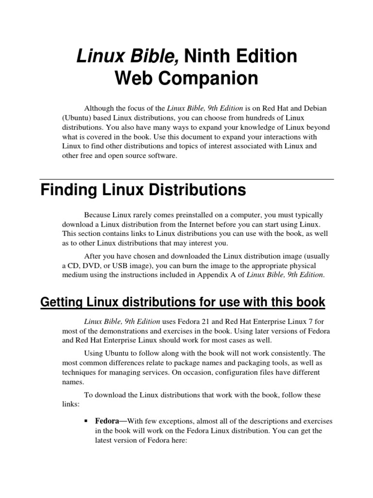 Linux Bible Ninth Edition Web Companion | Linux Distribution | Fedora ...