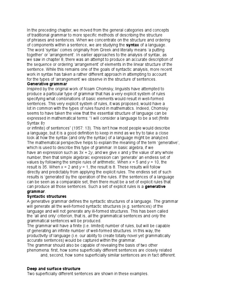 Generative Grammar | PDF | Syntax | Sentence (Linguistics)