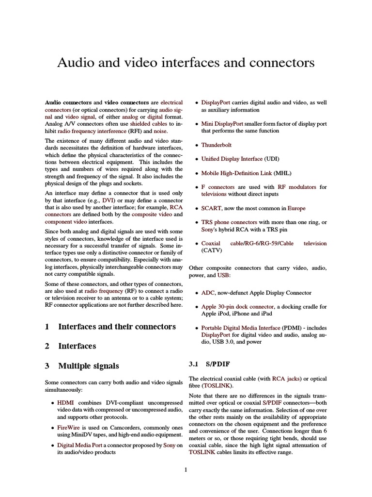 Audio and Video Interfaces and Connectors | PDF | Hdmi | Electrical ...