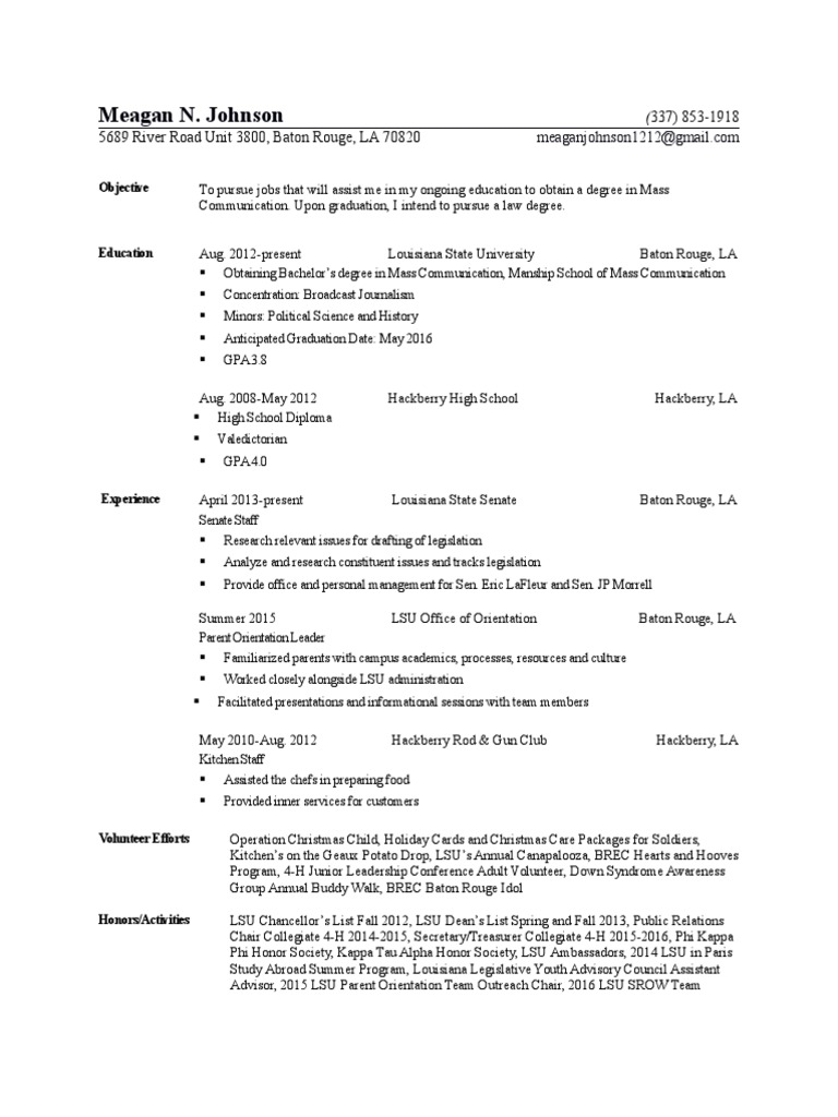 Meagan Johnson's Resume: Mass Comm & Law Aspirant | PDF | Social Science