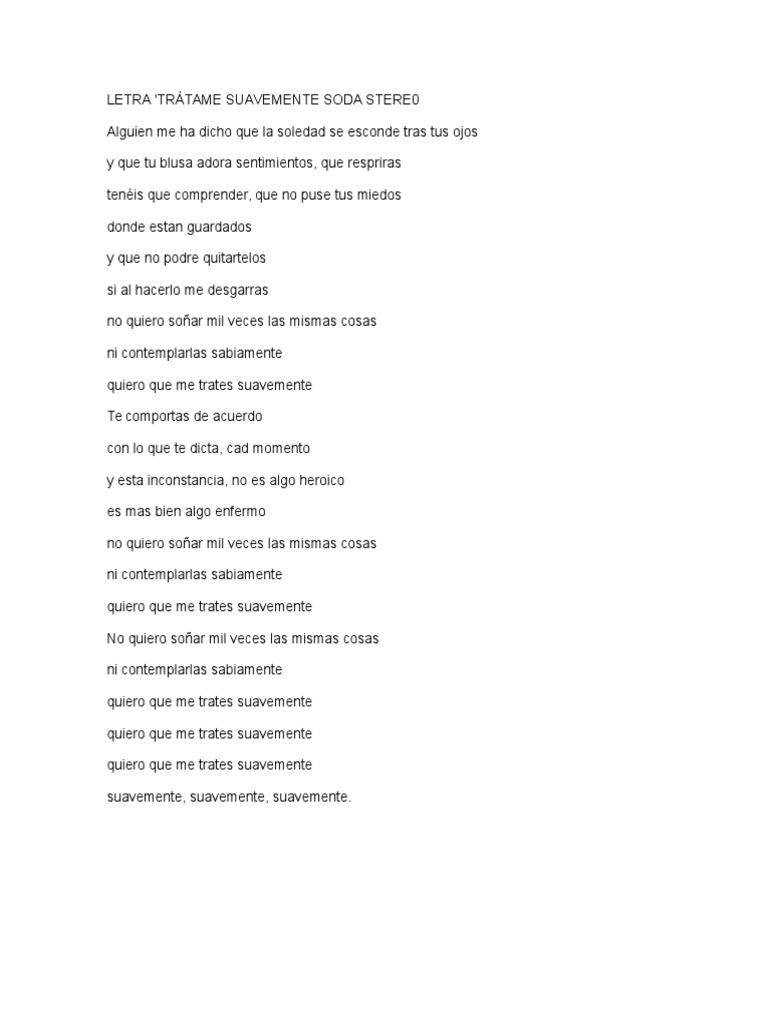 Letra LETRA 'TRÁTAME SUAVEMENTE'SODASTEREO | PDF