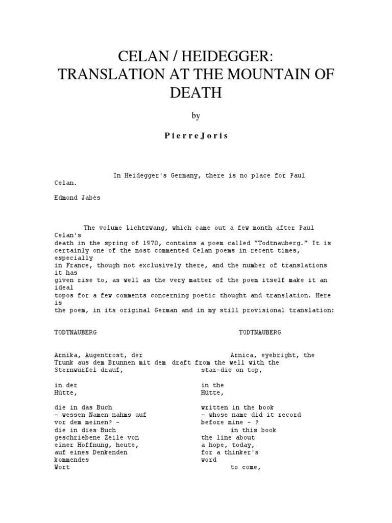 CELAN | PDF | Martin Heidegger | Poetry