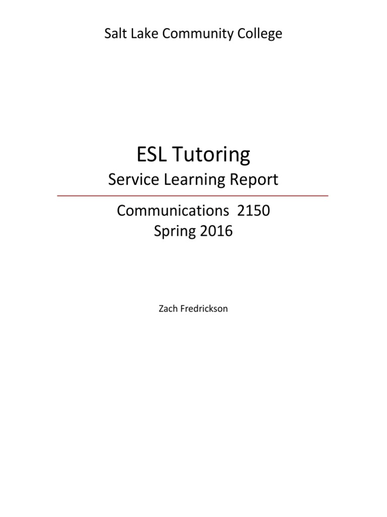 ESL Tutoring Service Learning Report | PDF | System | English As A ...