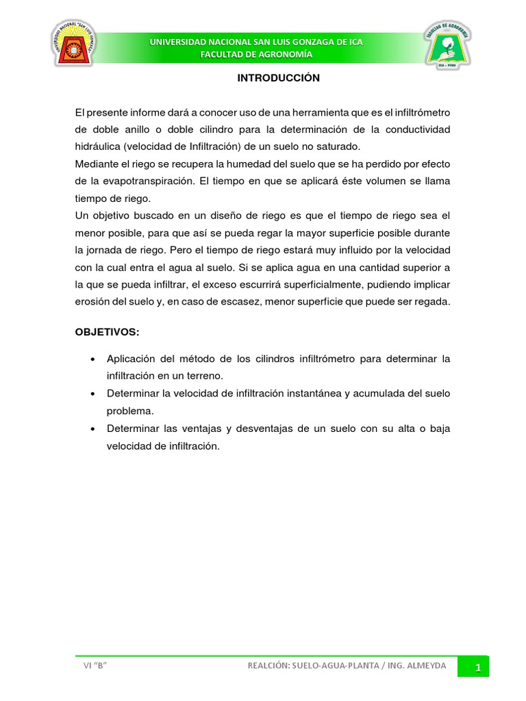 Método de Los Cilindros Infiltrómetros | PDF | Riego | Suelo