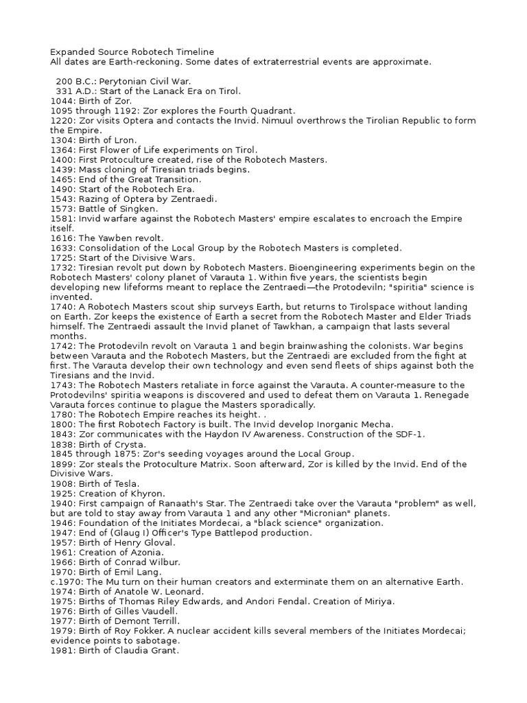 Robotech Rifts Timeline | PDF | Unrest | Nature