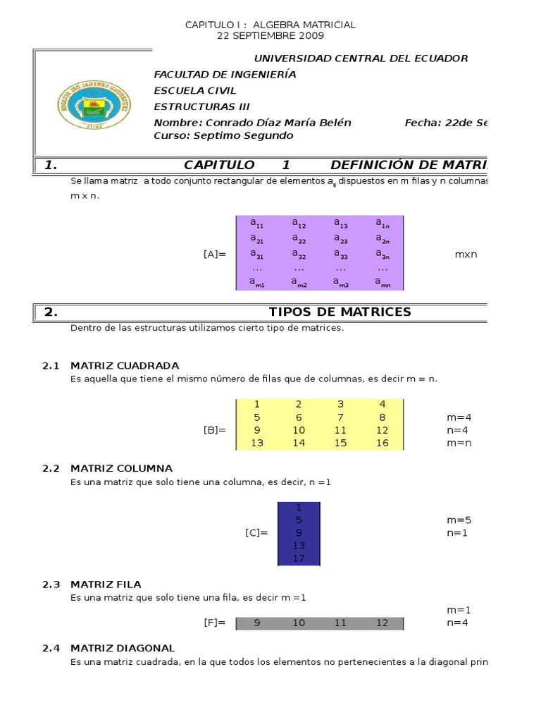 1.-ÁLGEBRA MATRICIAL | Matriz (Matemáticas) | Álgebra abstracta