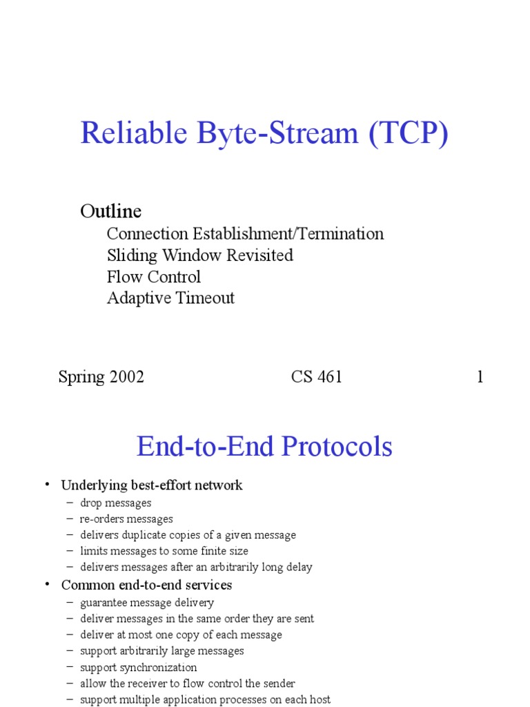 Reliable Byte-Stream (TCP) : Outline | PDF | Transmission Control ...