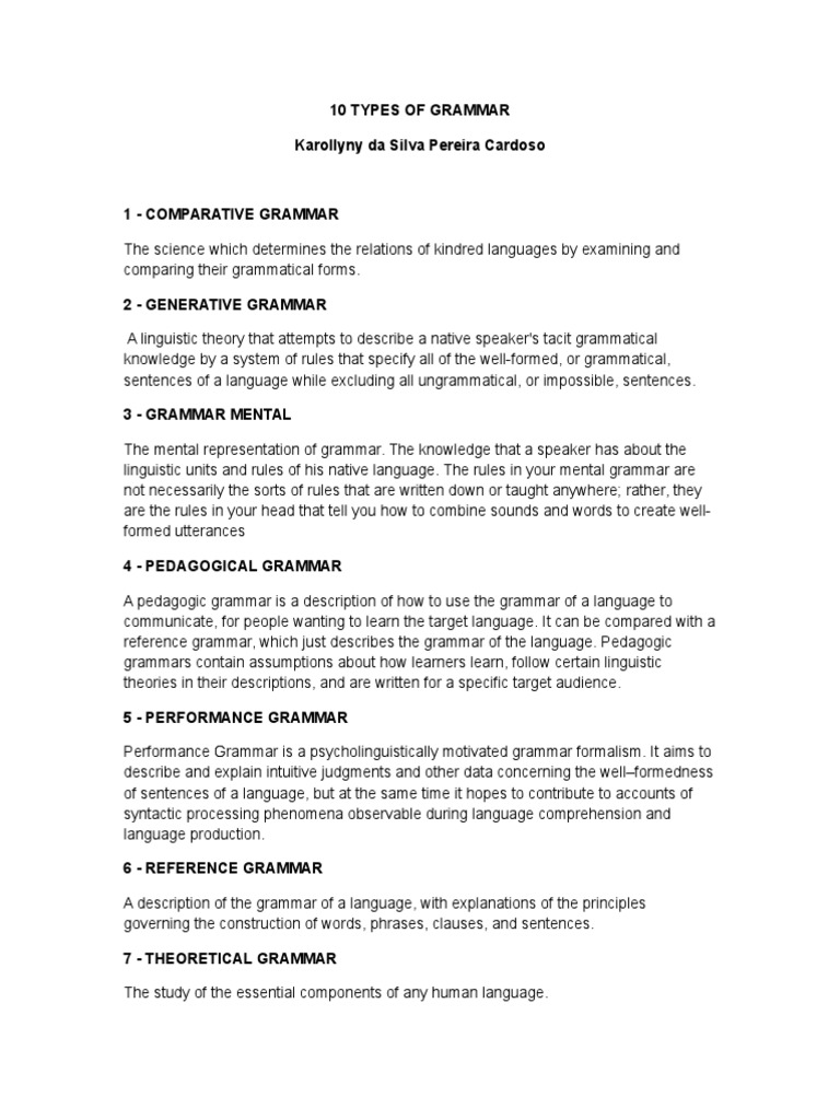10 Types of Grammar | PDF | Foreign Language Studies | Science ...