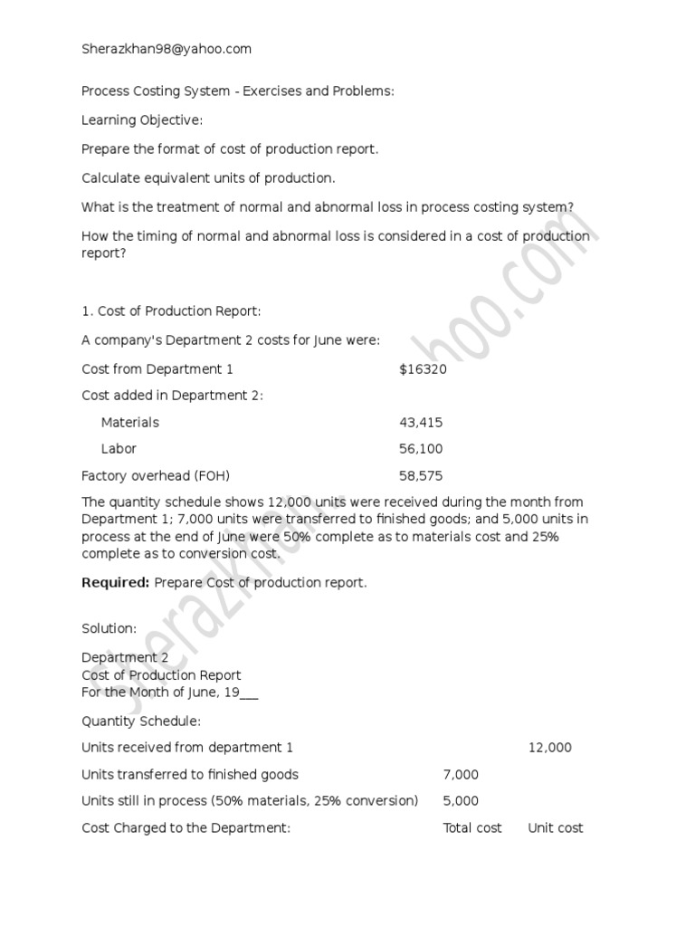 Process Costing System | PDF | Inventory | Cost