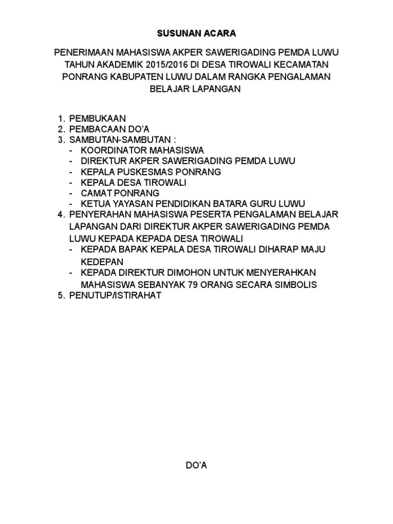 Susunan Acara Dan Doa | PDF