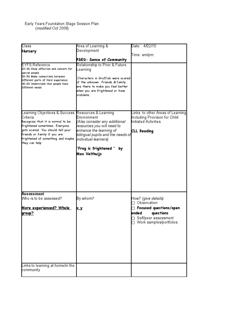 Early Years Foundation Stage Plan | PDF | Applied Psychology | Learning