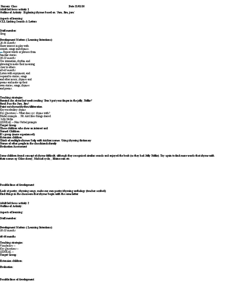 Jam Jim Jam Plan | PDF | Rhyme | Poetry